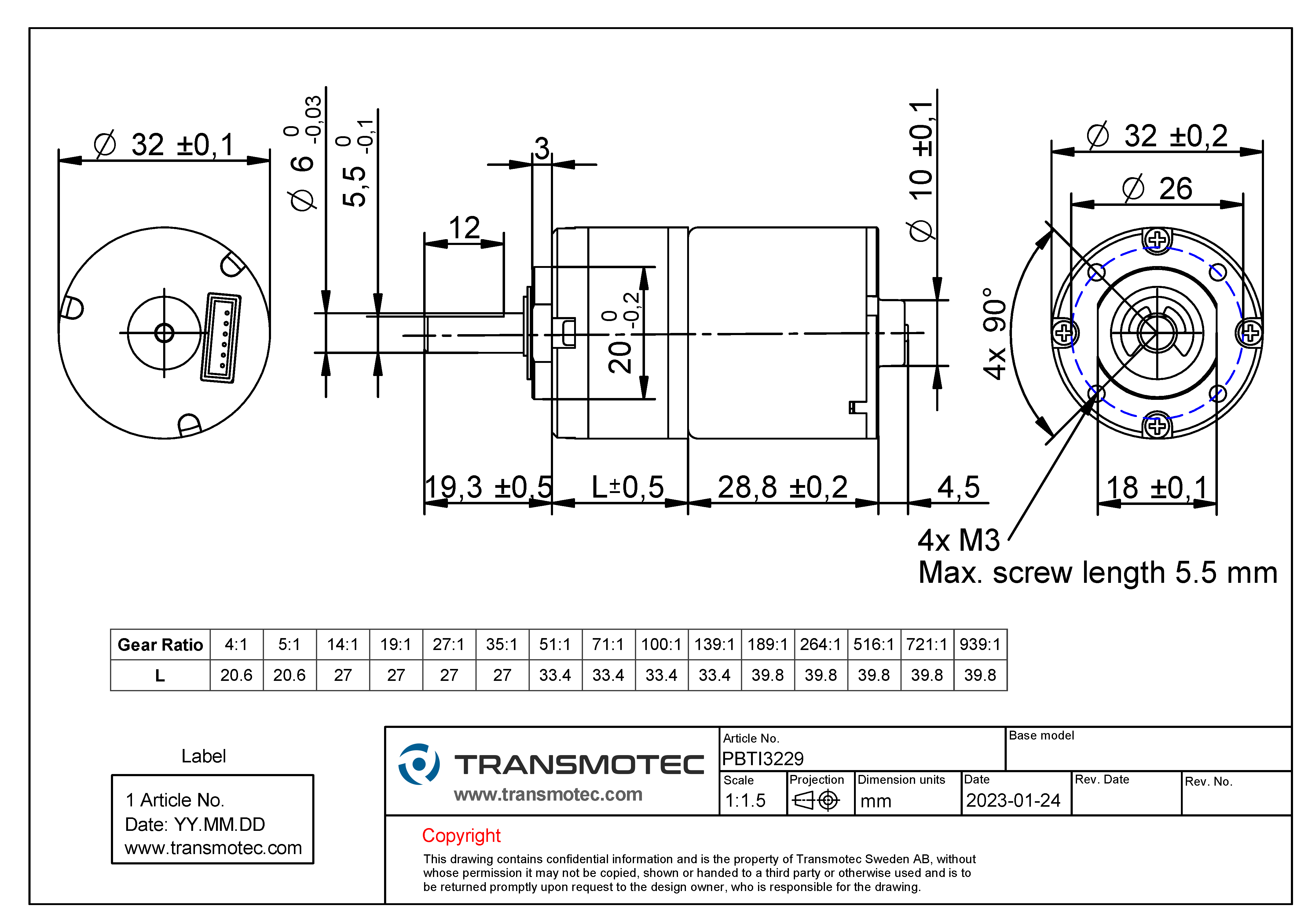 Brushless DC planetary gear motor PBTI integrated driver 24V 0.3A 25rpm ...