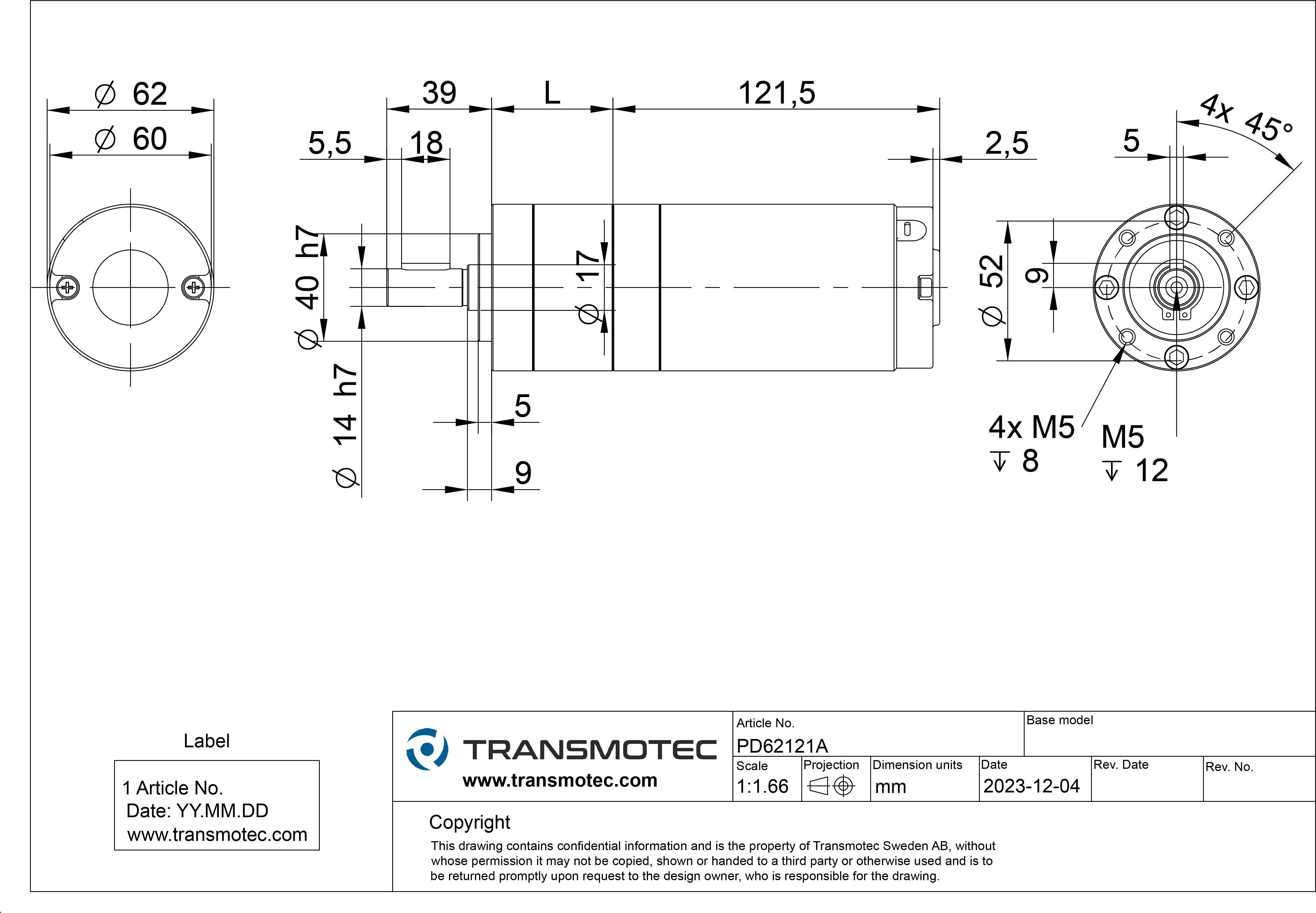 Planetary dc gear motor 24VDC 3.5A 9.94rpm 43.57W. - Transmotec